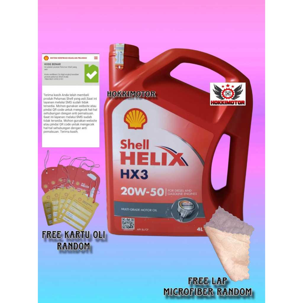 Jual OLI SHELL HELIX HX3 SAE 20W-50 ORIGINAL 100% BARCODE GALON 4L ORI ...
