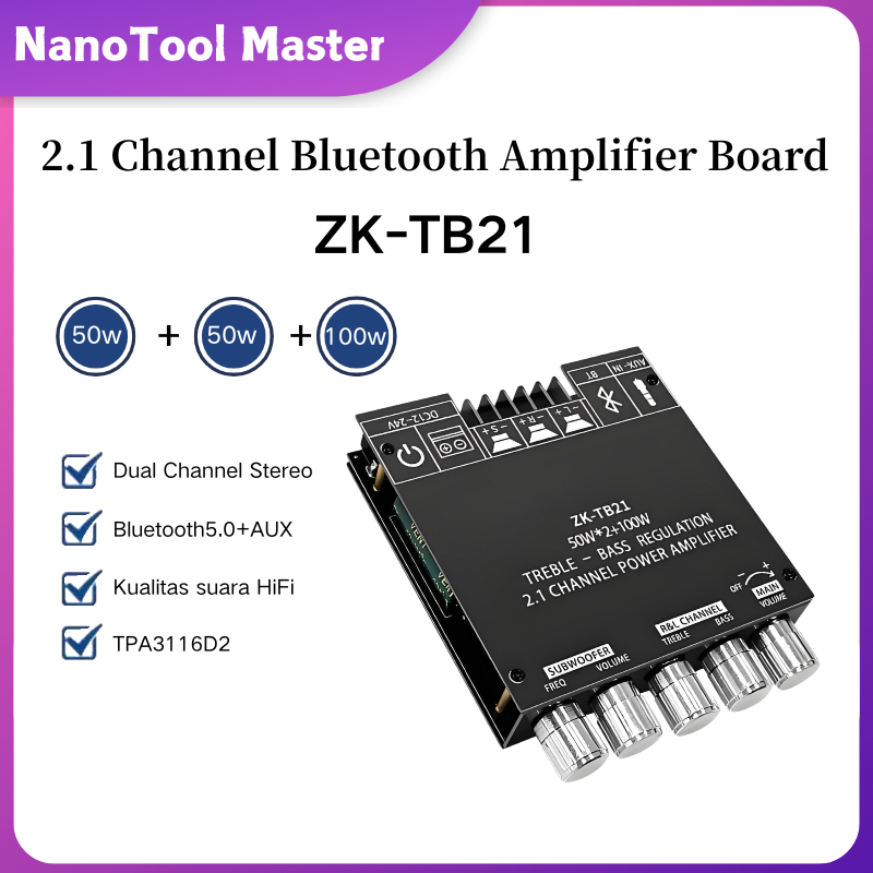 Jual ZK-TB21/ZK-HT21/ZK-MT21 5.0 amplifier subwoofer Board 50W*2+100W 2.1 Saluran Daya Audio ...