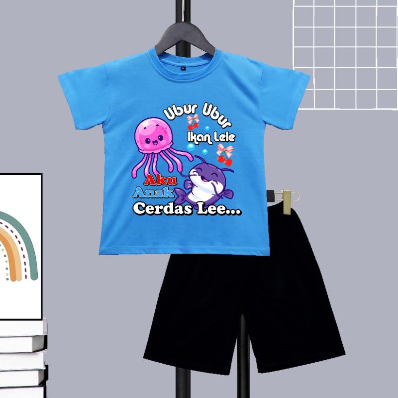 Jual SETELAN KAOS OBLONG ANAK ANAK MOTIF UBUR IKAN LELE AKU ANAK CERDAS LEE UNTUK ANAK 1TAHUN ...