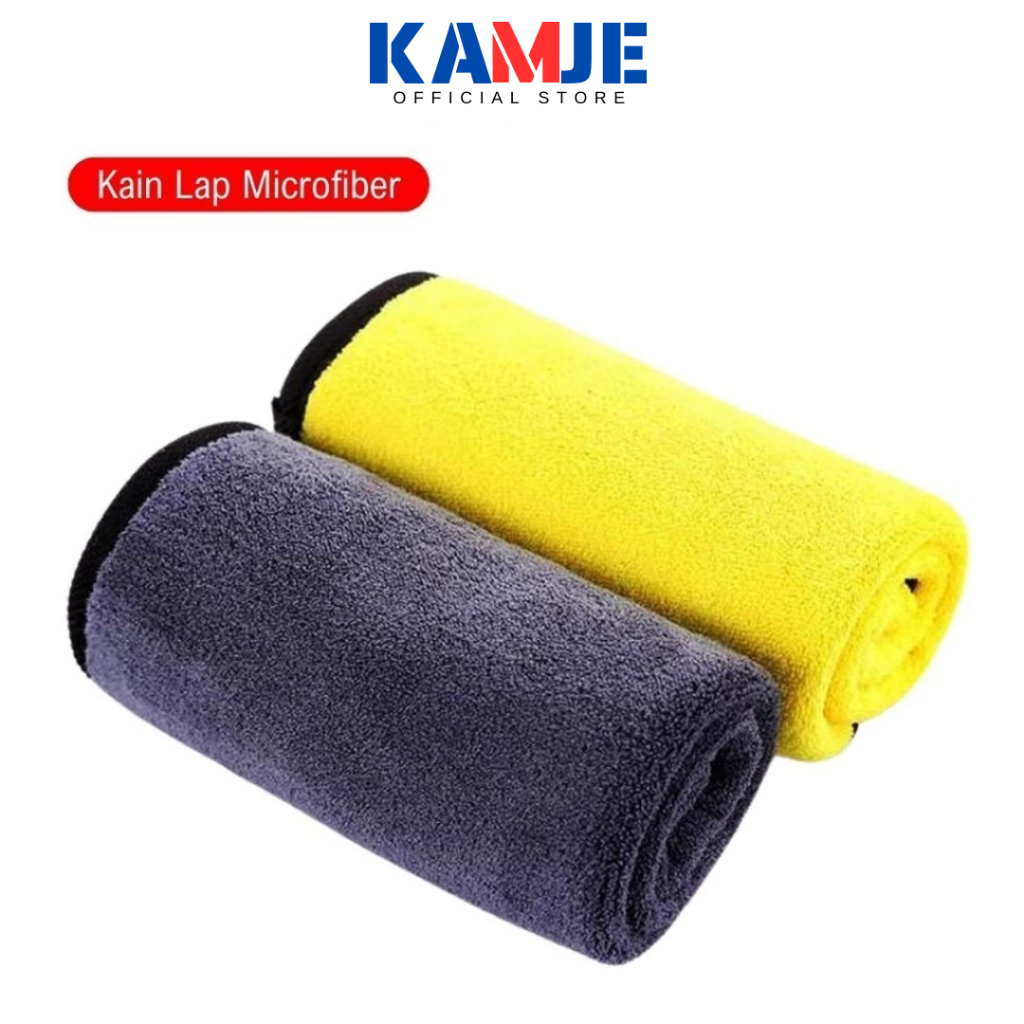 Jual KAMJE Kain Lap Microfiber Kuning Motor Mobil Jumbo 2 Sisi 30x30cm ...