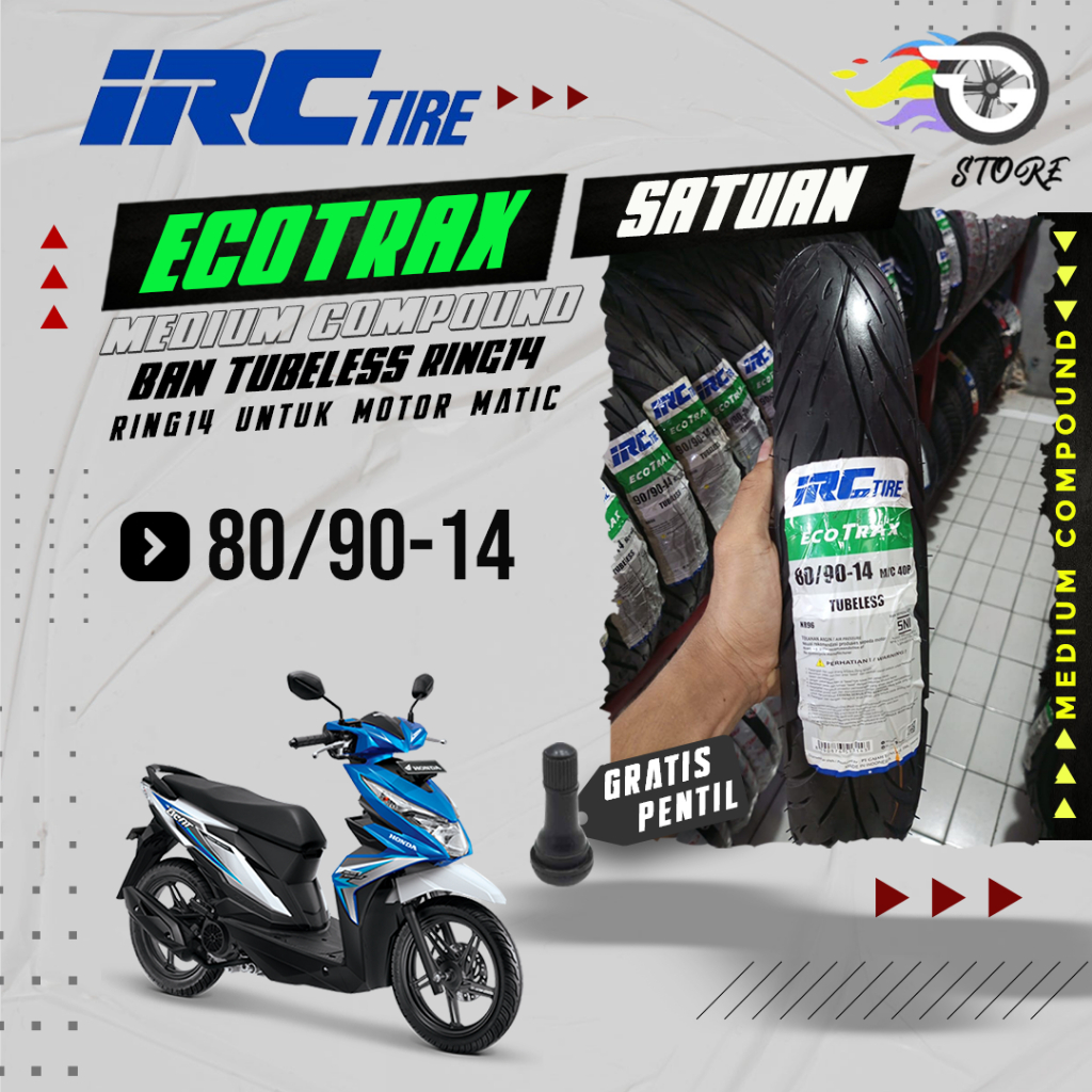 Jual Ban Motor Matic IRC ECOTRAX NR96 Ring14 80/90&90/90-14 Tubeles ...