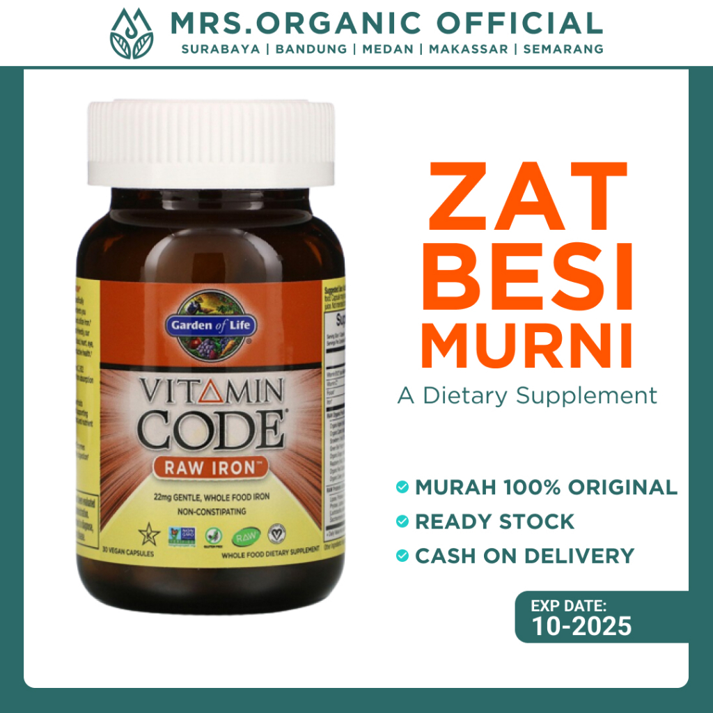 Jual Vitamin Zat Besi Garden of Life Code Raw Iron 30 Capsules - Atasi Anemia | Shopee Indonesia
