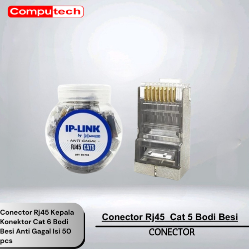 Jual Conector Rj45 Kepala Konektor Cat 5 Bodi Besi Anti Gagal Ip-Link ...