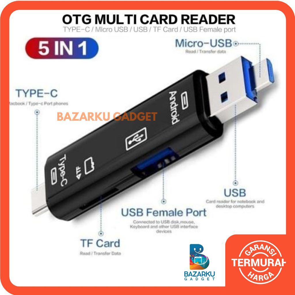 Jual Card Reader OTG 5IN1 Support Type C Micro USB Micro SD Card USB ...
