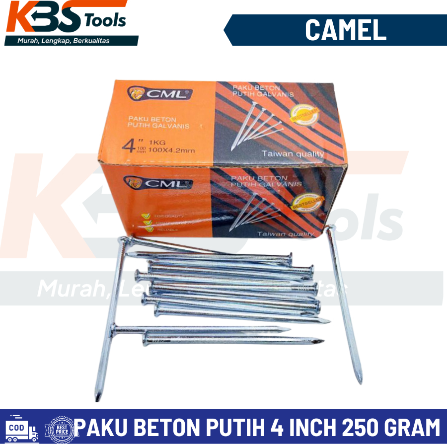 Jual Paku Beton Tembok Camel Paku Galvanis Putih 4'' / 4 Inch 10 cm BOX ...