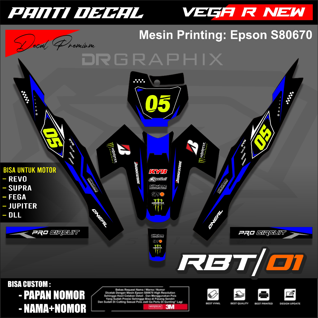 Jual RBT01 - Sticker RBT/GTX VEGA R NEW Stiker Striping Motor RBT Bebek Bisa untuk SUPRA, REVO ...