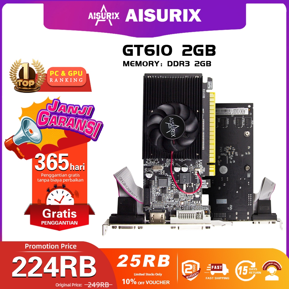 Jual AISURIX GT 610 2GB VGA card DDR3 64Bit VGA+HD+DVI PCI-E 2.0 GT610 | Shopee Indonesia