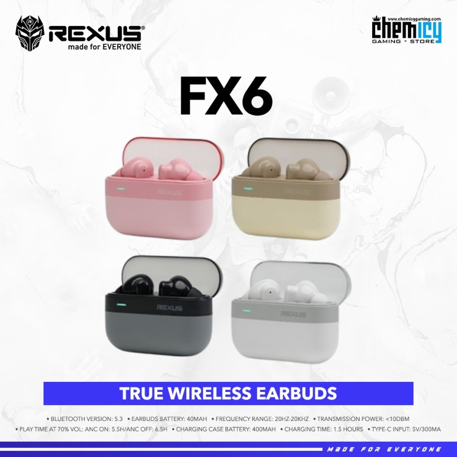 Jual Rexus FX6 / FX-6 TWS True Wireless Bluetooth Gaminng Earbuds with ANC | Shopee Indonesia