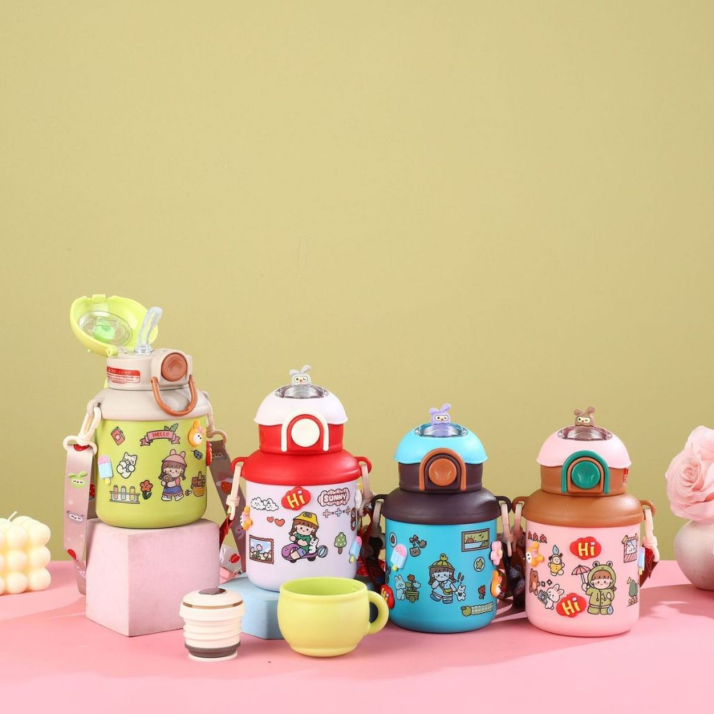 Jual Botol Termos Anak Stainless 2 Cara Minum Sedotan +Tali Panjang Stainless Steel SUS 316 ...