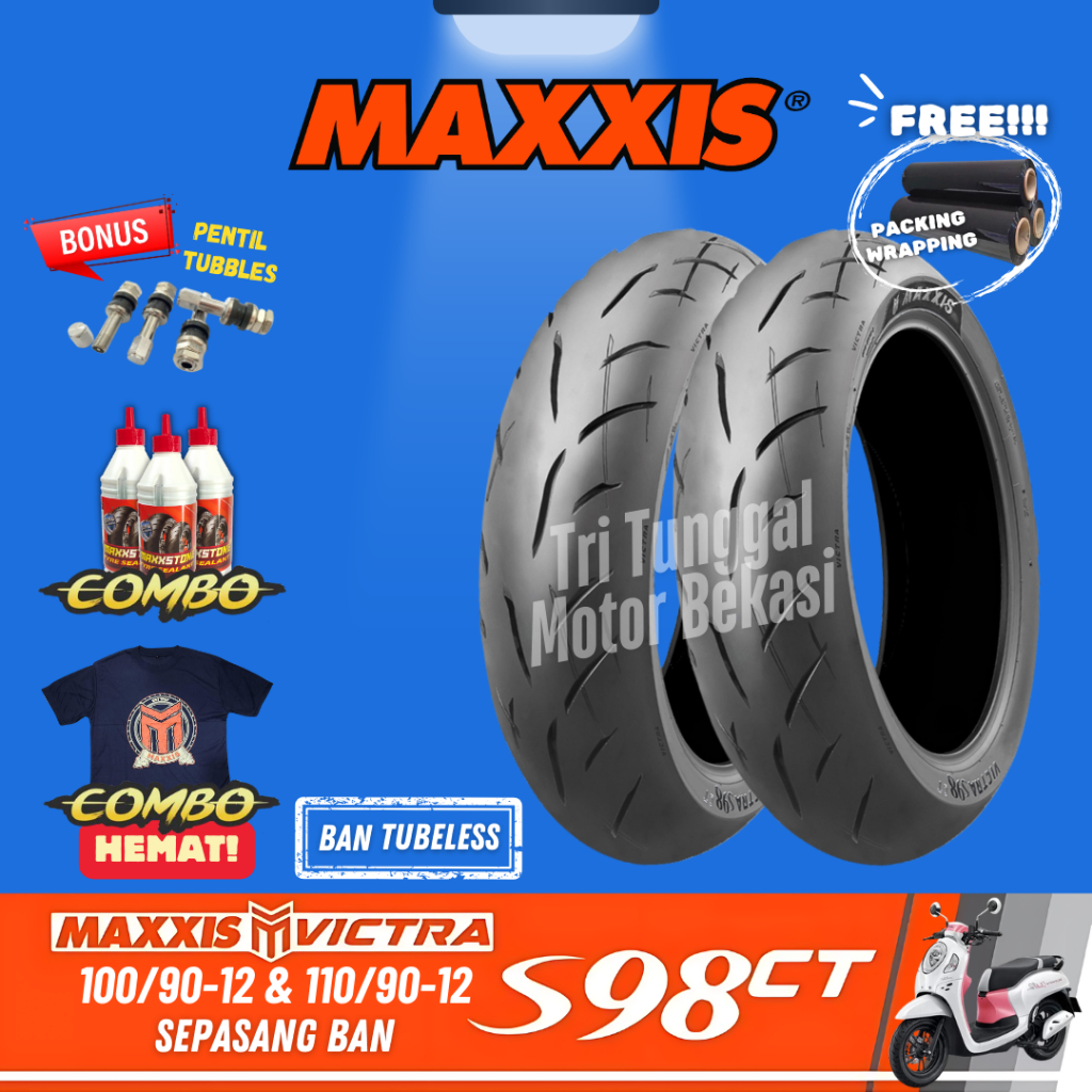 Jual [PAKET SEPASANG ] BAN MAXXIS RING 12 VICTRA 98 CT TUBELESS 100/90 ...