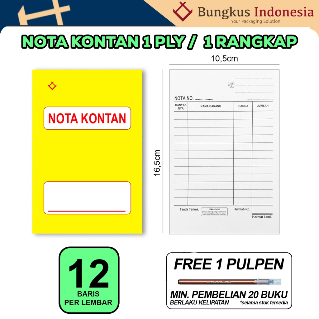 Jual Buku Nota Kontan 1 ply 1 BUKU / Nota Kontan Rangkap 1 | Shopee ...
