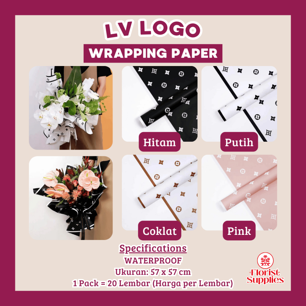 Jual Kertas Buket Bunga Motif Merek Logo LV Cellophane Flower Wrapping ...