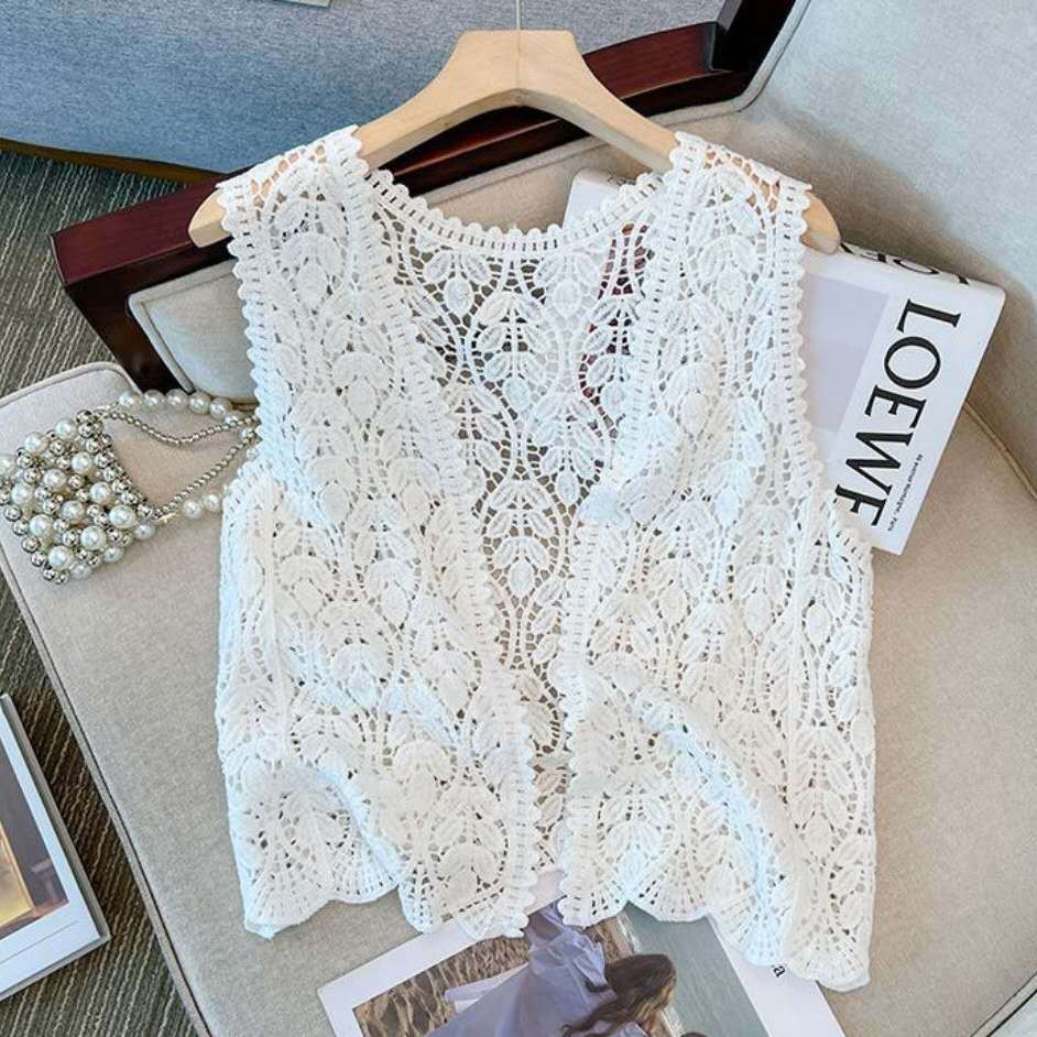 Jual Rompi Katun Rajut Vest Motif Daun2 Prancis Retro Vintage Korea ...