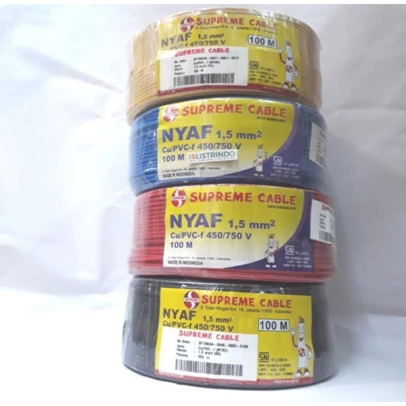 Jual Kabel Supreme NYAF 1,5mm @100 meter Serabut Kuning hijau, Biru, Merah, Hitam | Shopee Indonesia