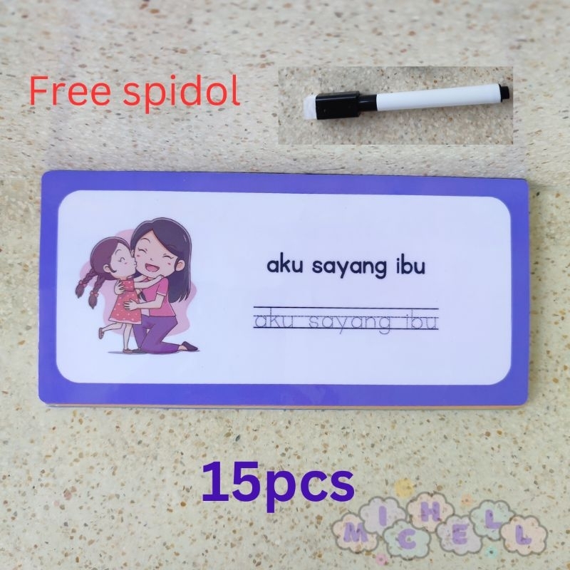 Jual Flash Card Belajar Menulis Kalimat 15pcs - Flashcard Laminasi Wipe ...