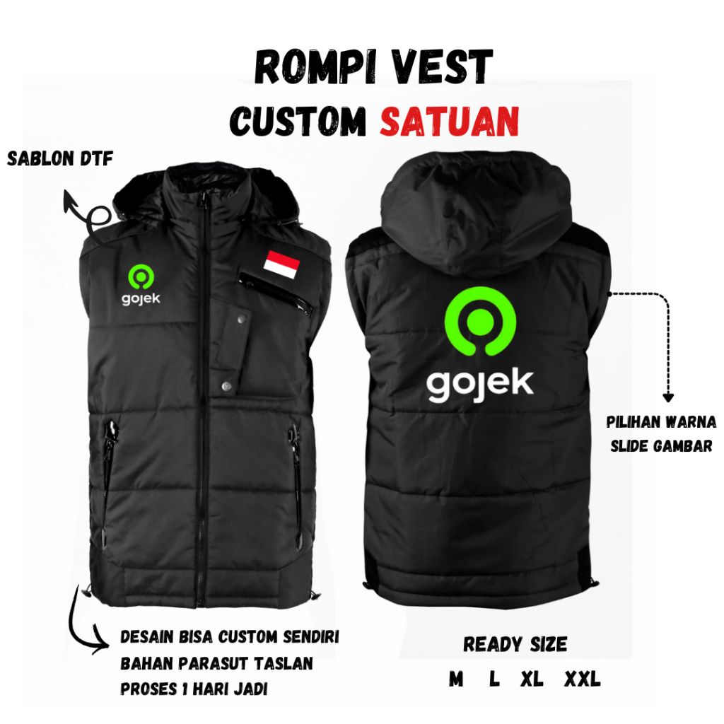 Jual Rompi Vest Gojek Grab Custom Rompi Maxim Desain Bebas Suka Suka ...
