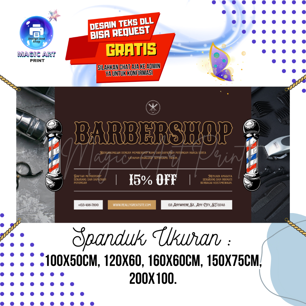 Jual Cetak Spanduk Banner Barbershop MMT Spanduk Custom 200x100 ...