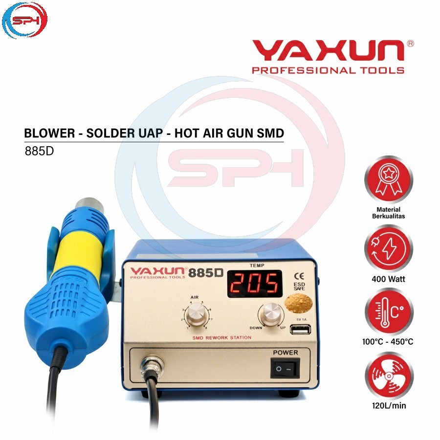 Jual YAXUN YX-885D Blower/Solder Uap/Hot Air Gun IC BGA SMD Rework Station Digital Original ...
