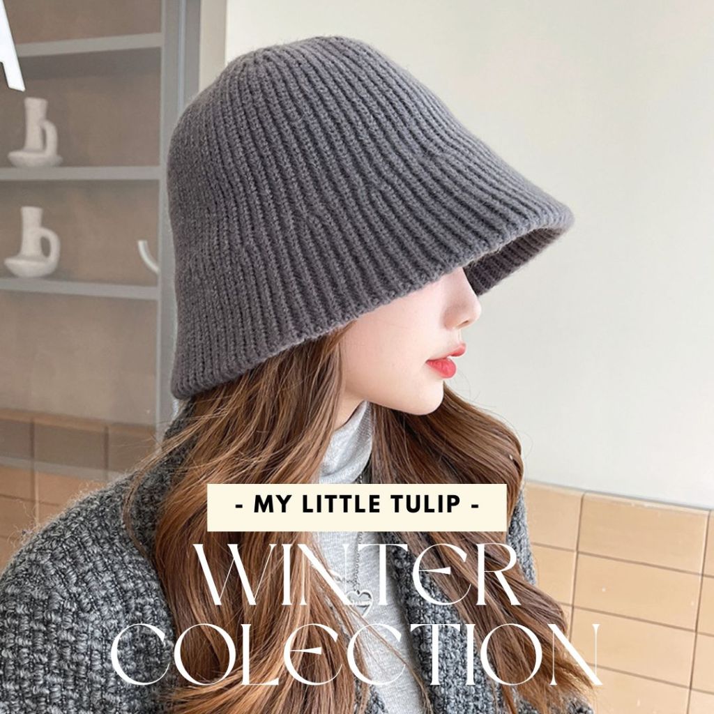 Jual Topi Bucket Rajut Polos Tebal Topi Wanita Korea Bisa Dilipat Topi ...