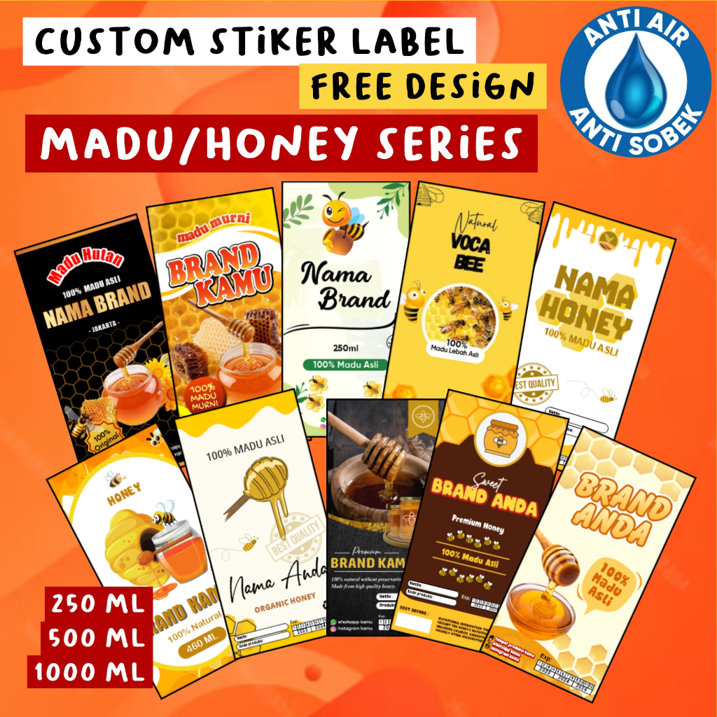 Jual Stiker Label Madu Botol Marjan obat lebah tawon Custom Print honey ...