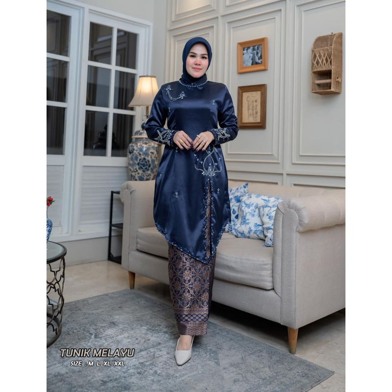 Jual Setelan Tunik Melayu Belah Samping Payet // Tunik Melayu Modern // Kebaya Pesta Ibu Hajat ...