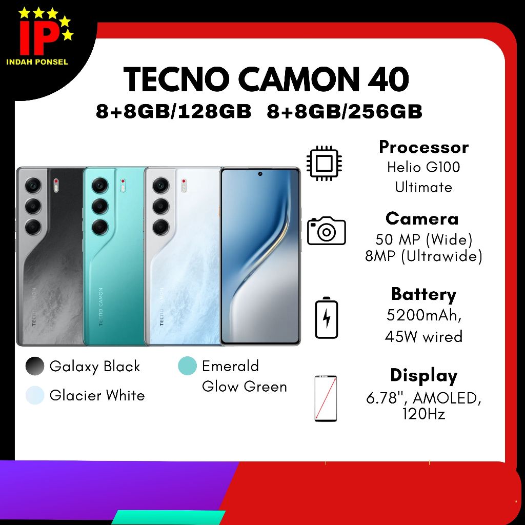 Jual TECNO CAMON 40 8+8GB/128GB 8+8GB/256GB GARANSI RESMI | Shopee Indonesia