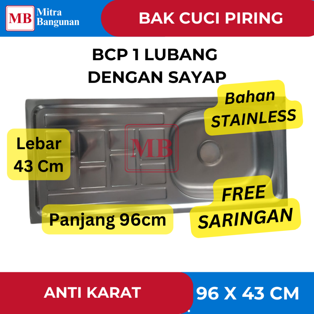 Jual BCP BAK CUCI PIRING 1 LUBANG DENGAN SAYAP 96CM x 43CM x 15CM ...