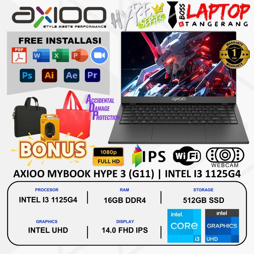 Jual Axioo Hype 3 GEN 11 Terbaru Core i3 1125G4 16GB RAM 512GB SSD 14 Inch Full HD Windows 11 ...