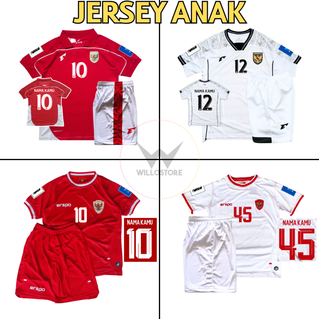 Jual Jersey Timnas Anak Indonesia 2025 2026 Home Erspo KIDS Baju Bola Sablon Nama Merah Putih ...