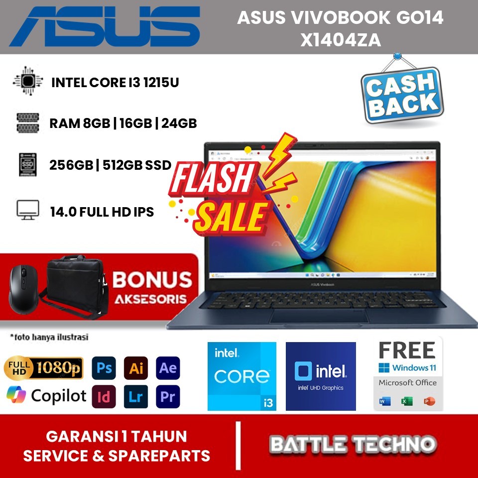 Jual Laptop Asus Vivobook 14 X1404ZA Intel Core i3 1215U 16GB 512GB 14 Inch Full HD Windows 11 ...