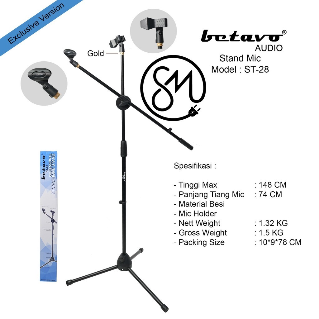 Jual Stand Mic Berdiri Betavo ST 28 Microphone Tinggi max 1.5 meter dengan leher dari emas ...