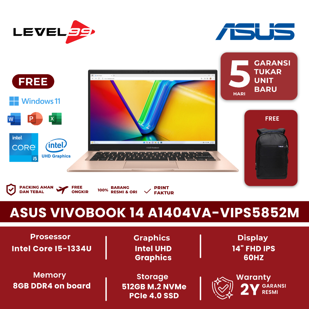 Jual Laptop Asus Vivobook 14 A1404Va-Vips5852M I5-1334U 8/512Gb/Ohs24 ...