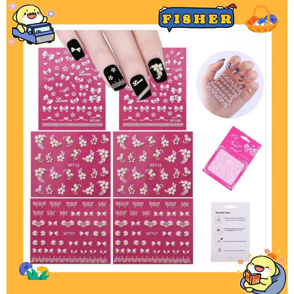 Jual [FISHER] Stiker Kuku Model Bunga Timbul | Nail seal | Sticker kuku ...
