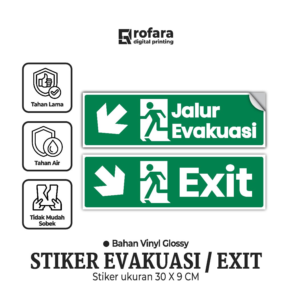 Jual Stiker Jalur Evakuasi | Stiker Exit | Bahan Vinyl | Ukuran 30 x 9 ...