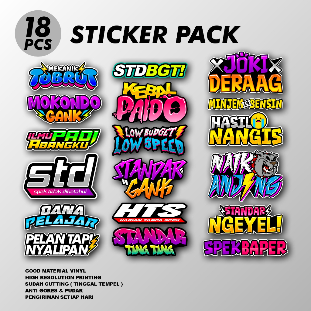 Jual 18 PCS Stiker Vinyl Kata Kata Viral Racing Sticker Pack Mekanik ...