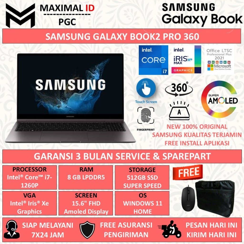 Jual Laptop Samsung Galaxy Book2 Pro 360 Intel Evo I7 1260P 8GB 512GB ...