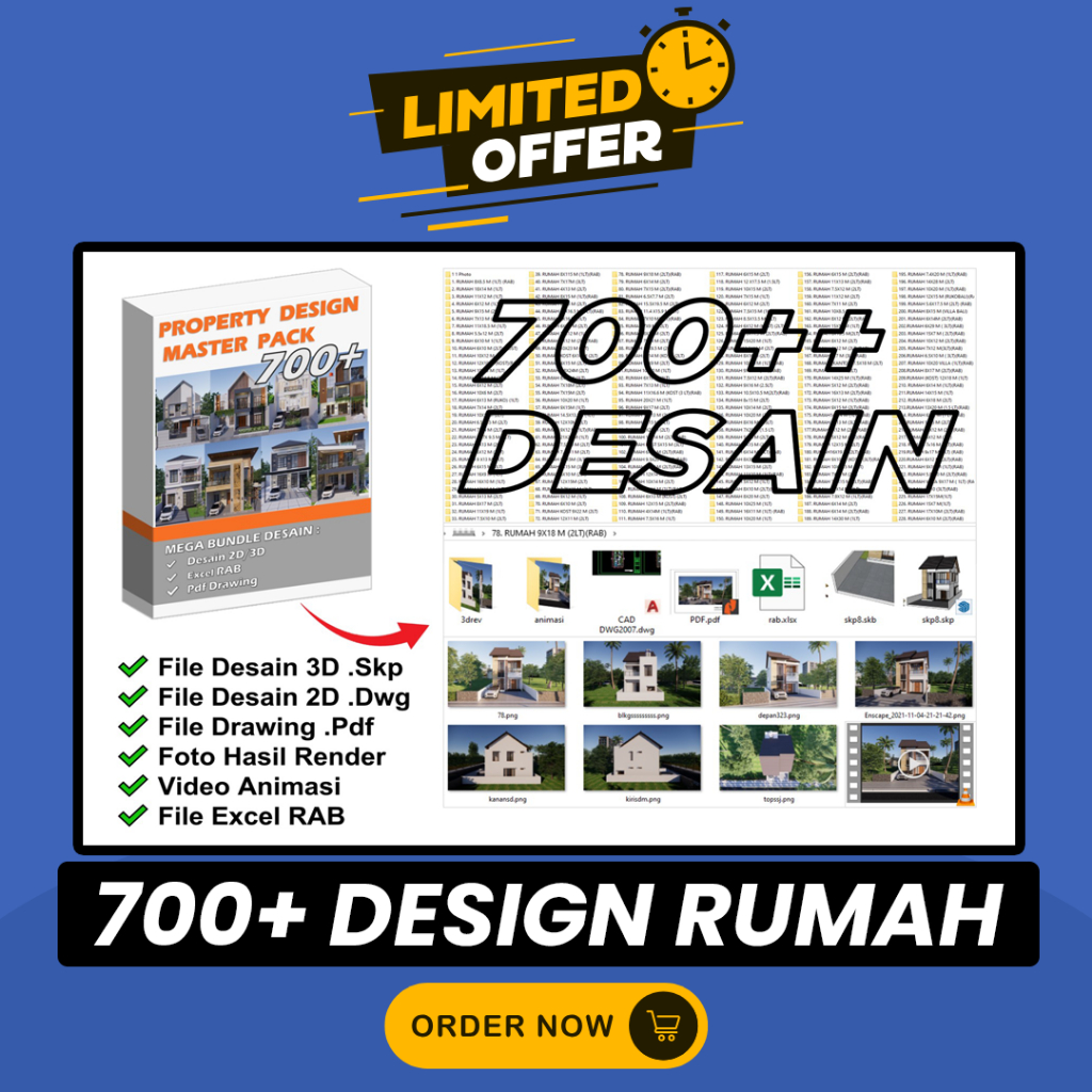 Jual Paket 700+ Gambar Desain Rumah Home Design 2D 3D PDF RAB JPG DWG Render Siap Edit Properti ...