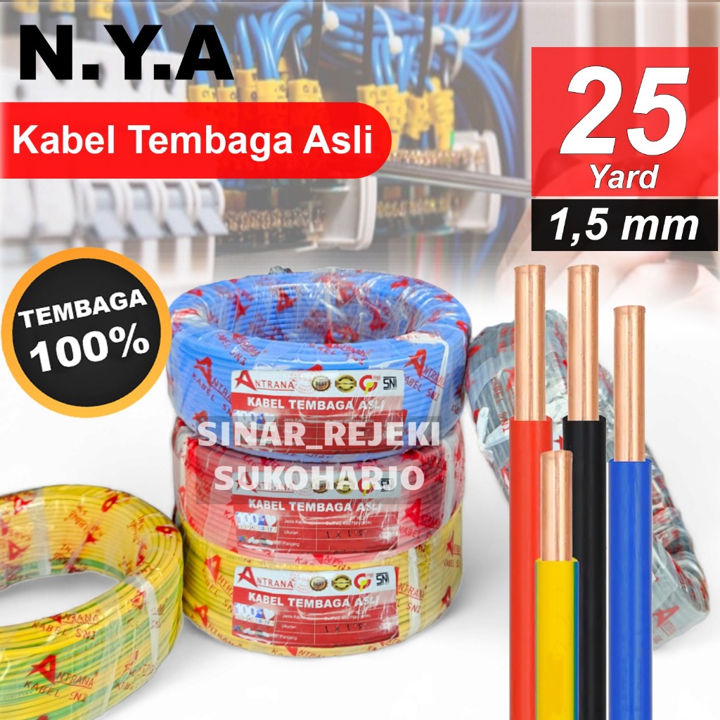 Jual Kabel Listrik NYA SNI 1x1,5 Kabel SNI Tembaga Murni 25 Yard Full | Shopee Indonesia