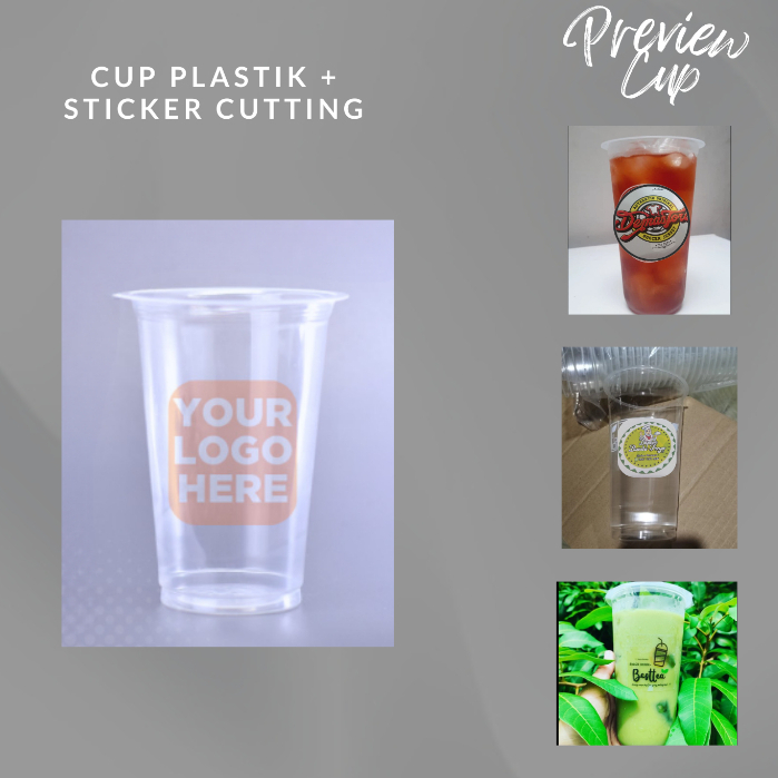 Jual Cup Gelas Plastik PP 12 oz - 22 oz + custom logo Sticker isi 50 ...
