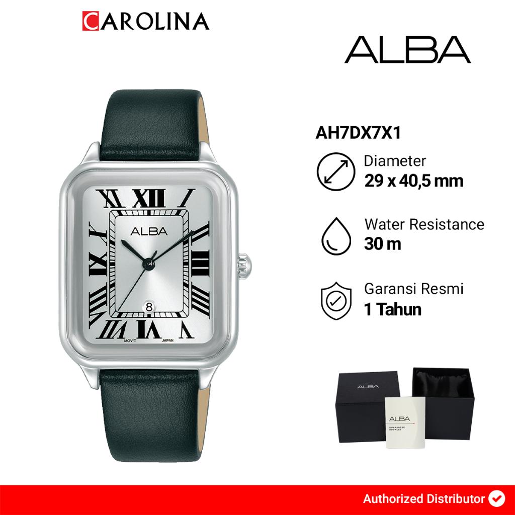 Jual Jam Tangan Wanita Alba AH7DX7X1 Tank Silver Dial Black Leather ...