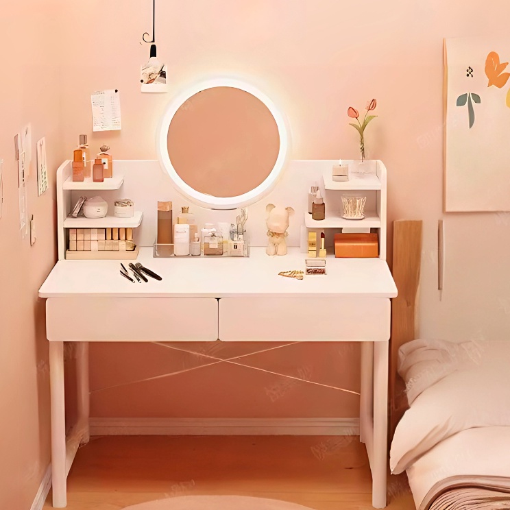 Jual Meja Rias Putih Meja Rias Makeup Rak Kosmetik Dengan Kaca Bundar ...