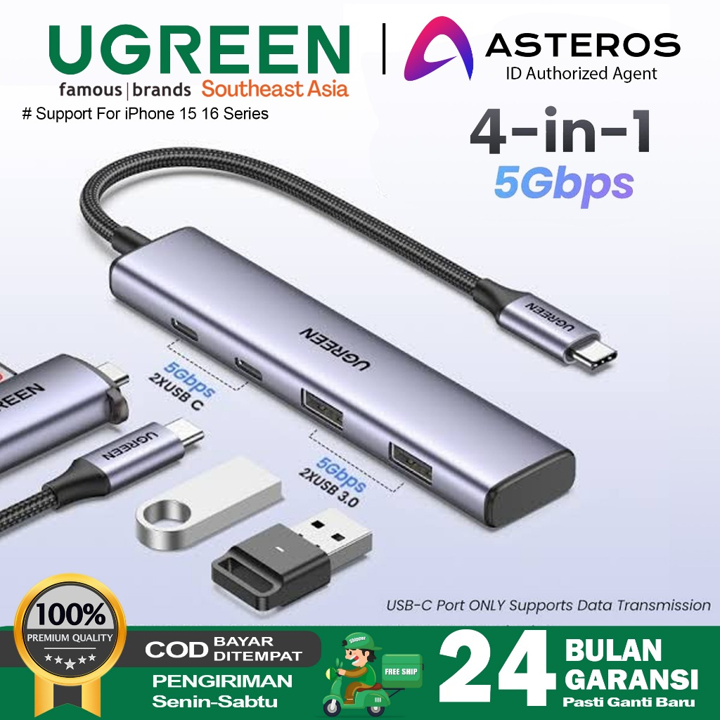 Jual UGREEN USB Hub Type C For iPhone 16 15 Series iPad Macbook 4 Port USB + Type C 5Gbps ...