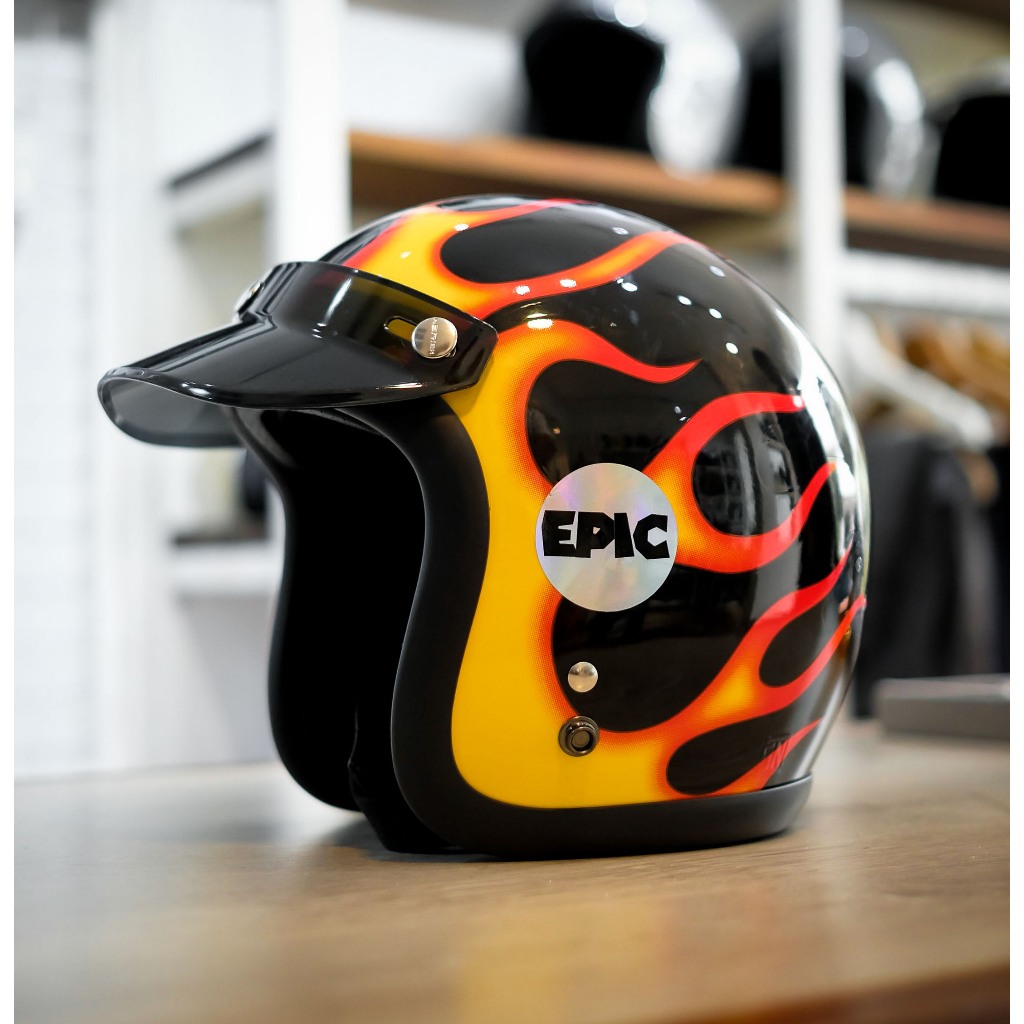 Jual Epic Veil Slim Head EV-500 Open Face Black Burn Flame Pattern List ...