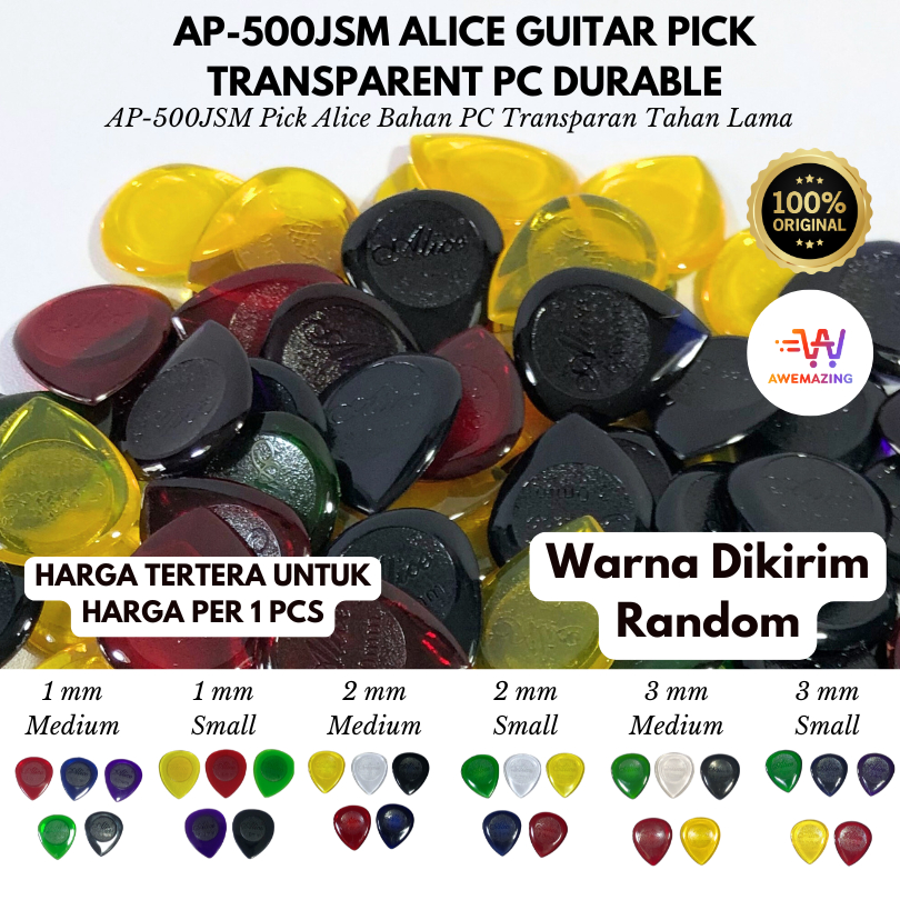 Jual Pick Gitar Alice AP-500JSM Bahan PC Transparan Tahan Lama Ukuran 1 ...