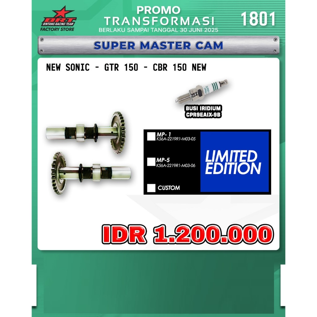 Jual MASTERCAM MP1/MP5 NEW SONIC/GTR 150/CBR 150 NEW BRT BINTANG RACING ...