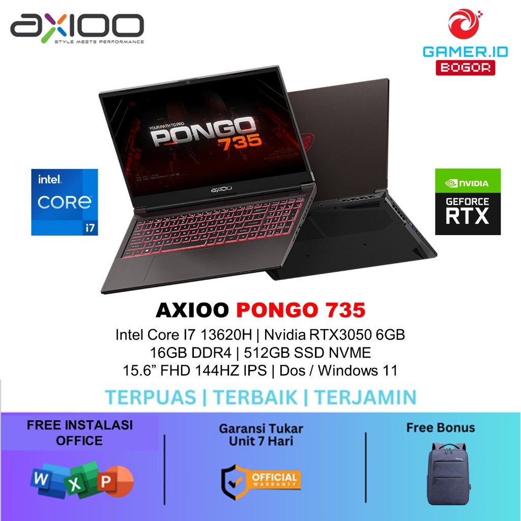Jual Axioo Pongo 735 Intel Core I7 13620H RTX3050 6gb/ 16gb 512gb Dos ...