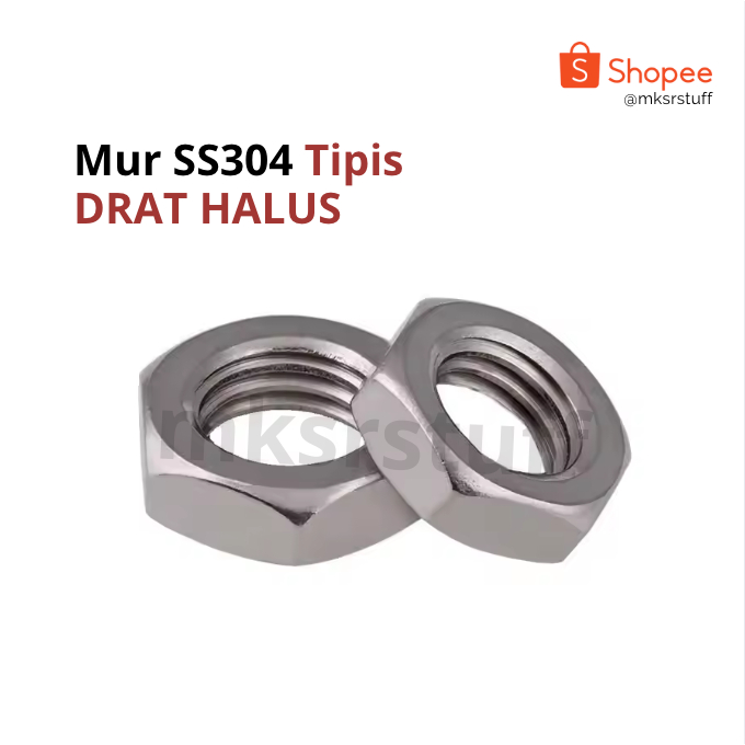 Jual SS304 Mur Tipis Drat Halus Stainless Steel 304 - M8, M10, M12, M14, M16 | Shopee Indonesia