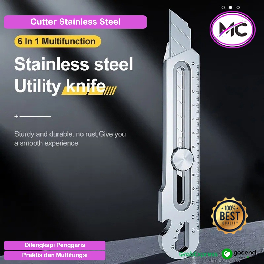 Jual Pisau Cutter Stainless Mutifungsi 9in1 Pemotong Kertas Tajam Anti ...