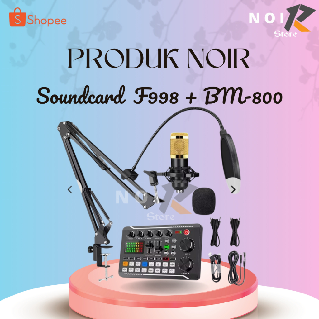 Jual NOIR MIC Profesional BM800 + F998 Soundcard Live Microphone suara ...