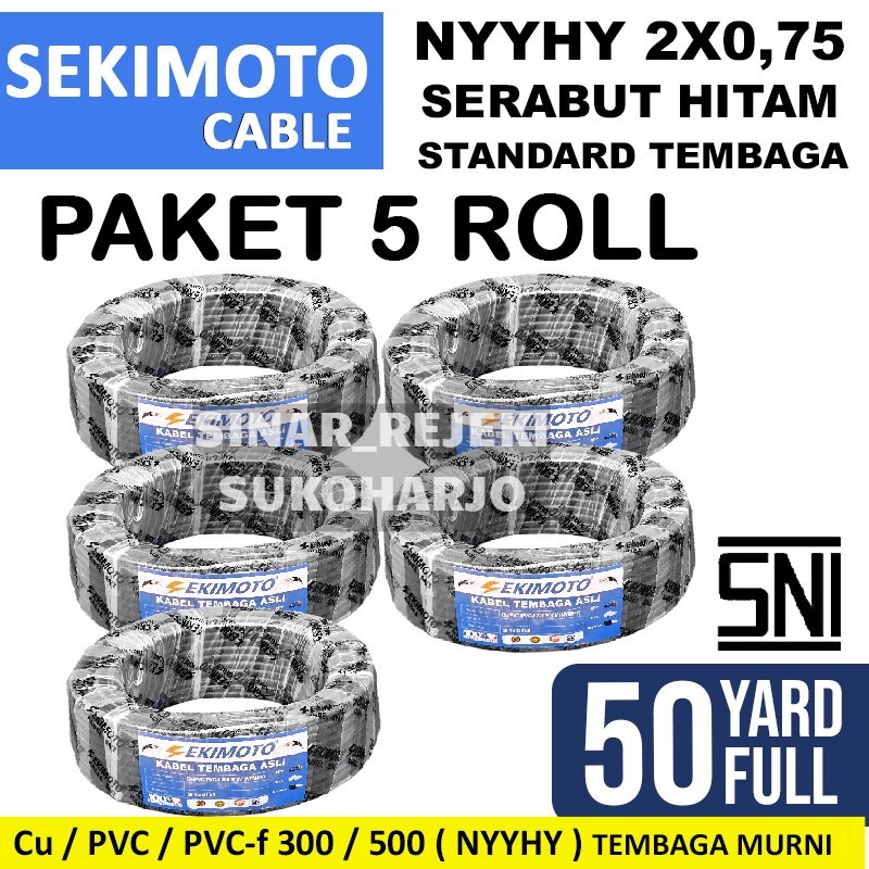 Jual Paket 5 Roll SEKIMOTO Kabel Listrik NYYHY 2x0,75 NYMHY Serabut Tembaga 1 ROLL 45 METER FULL ...